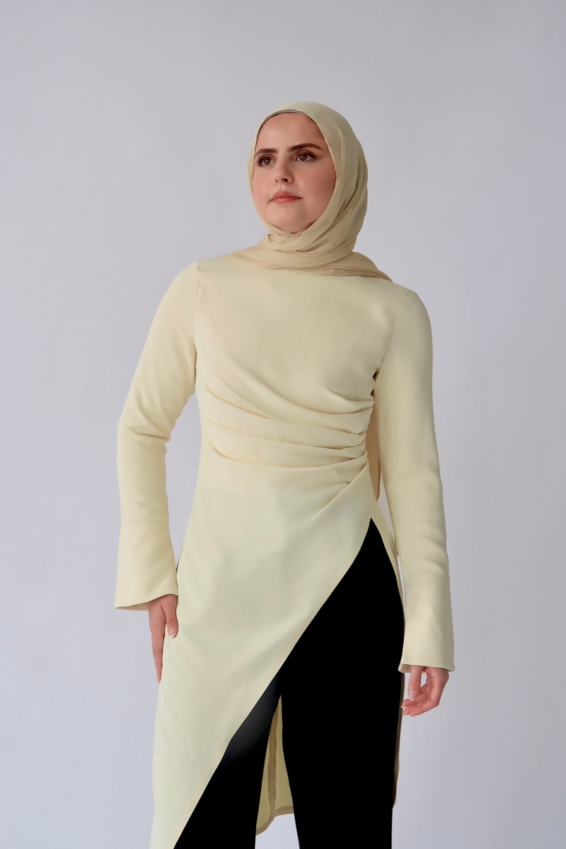 Butter Yellow Asymmetric Slit Tunic – Summer Evenings